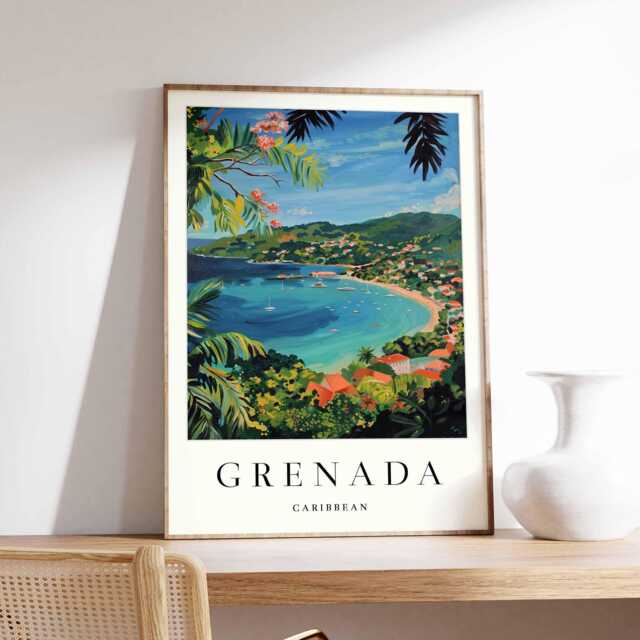 Grenada Travel Poster Grand Anse Beach, Caribbean Island Art by Etsy ...