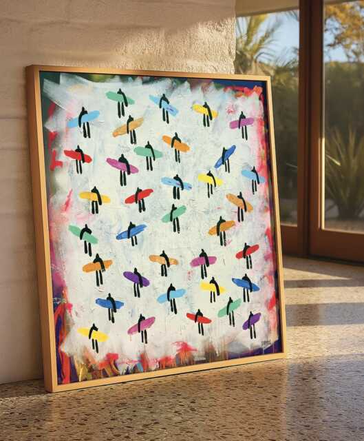 Original Acrylic Surf Painting Colourful Surfers Holding Boards Square ...