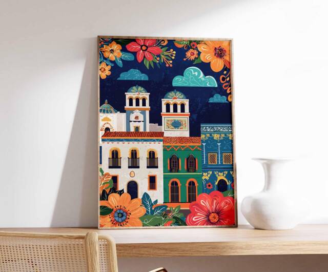 Vintage Mexican Poster, Prints, Decor, Traditional Latin Floral Print ...