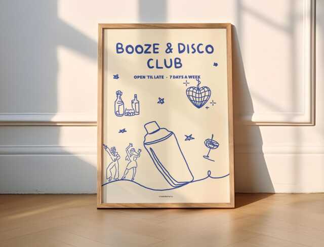 Booze & Disco Club Wall Art Print - Minimalistic Illustrated Poster by ...