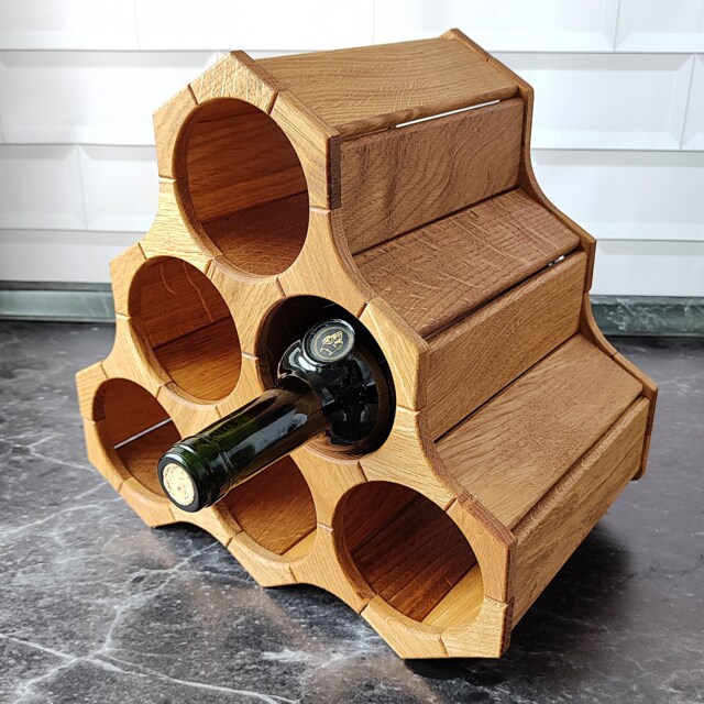 Shelf For 6 Wine Bottles, Bottles Rack, Wooden Holder, Oak Home Bar ...