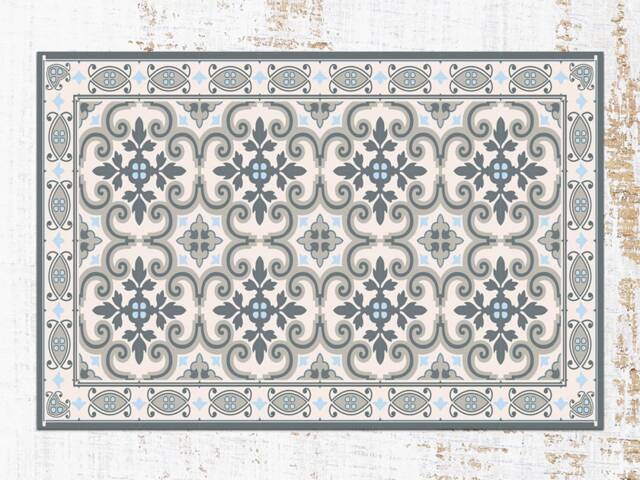 Hindu Carpet Blue Gray Vinyl Mat, Rug, Linoleum Tile Floor Kitchen ...