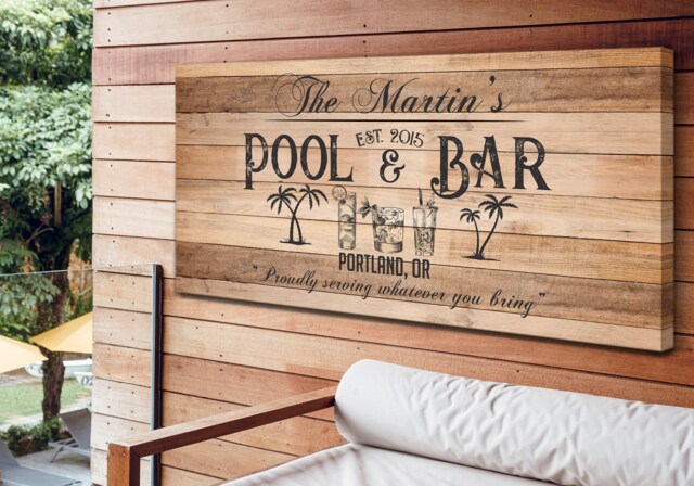 Custom Pool & Bar Sign - Personalized Huge Canvas Outdoor Wall Decor ...