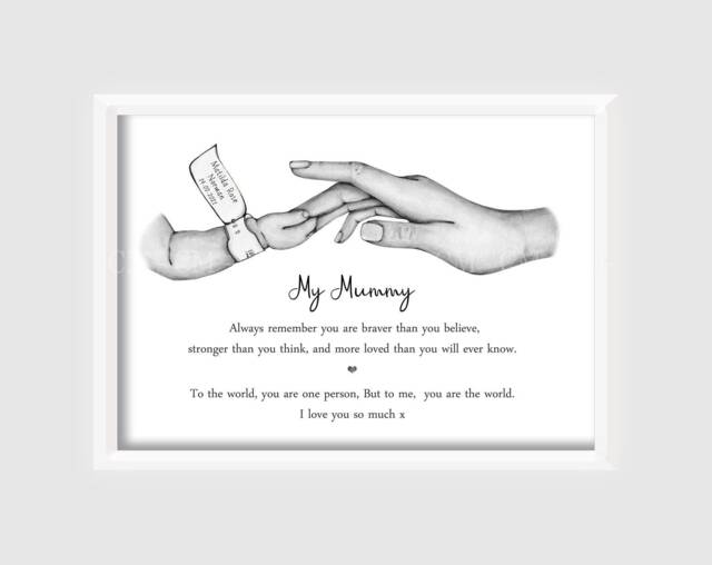 Personalised Mummy Print Gift Baby Birth Poem Hands One Child Only ...