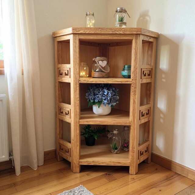 Grofurniture Oak Corner Display Unit, With 3 Fixed Shelves, Solid ...