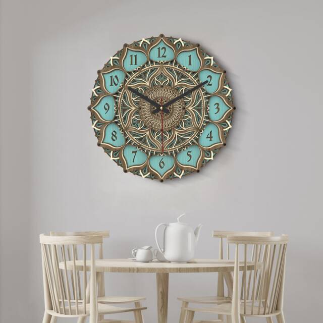 Wooden Multi Layer Wall Clock, Colorful Mandala Housewarming Gift, Wood ...