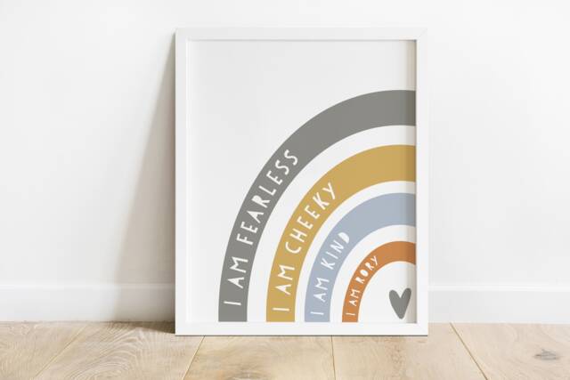 I Am Rainbow Name Print - Childrens Room Decor, Nursery Personalised ...