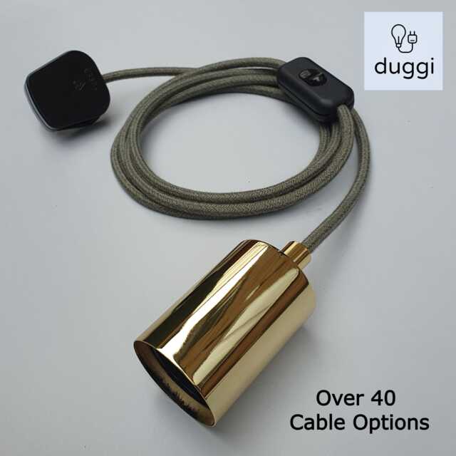 Brass Plug in Pendant Light - Fabric Cable, Polished Lamp Holder & E27 ...