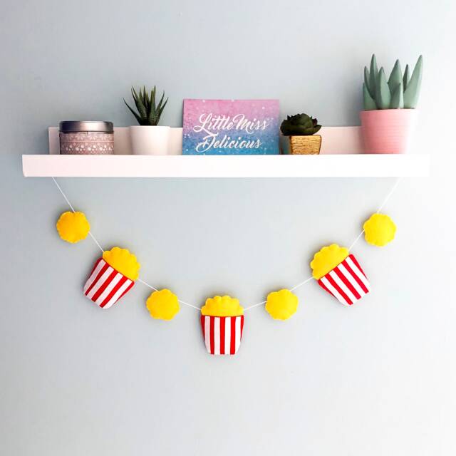 Popcorn Felt Garland, Cute Wall Hanging, Fast Food Bunting, Kitsch Home ...