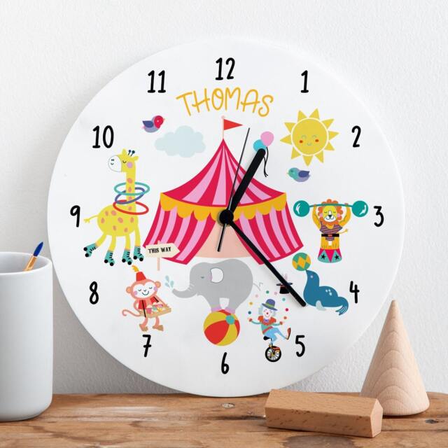 Circus Themed Personalised Bedroom Clock - Kids Illustrated Acrylic ...