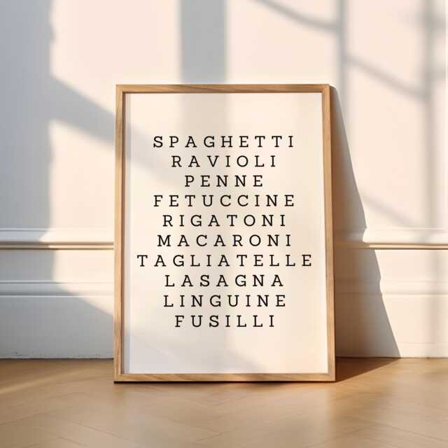 Types Of Pasta Print - A3 Size Clearance Sale - Pasta Names, Print ...
