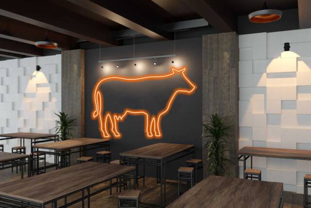 Bbq Cow Neon Signs - Meat Sign For Restaurant. Ranch Decor, Market Wall ...