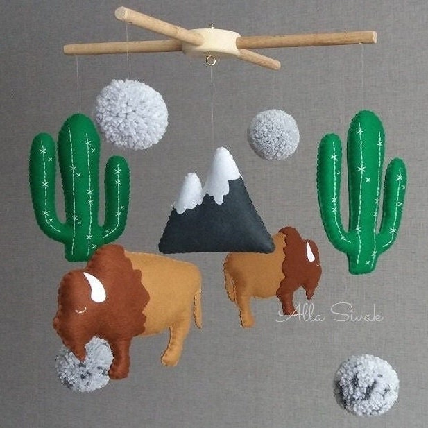 Buffalo Baby Mobile, Bison Baby Mobile Cactus, Nursery Decor, Mountain ...