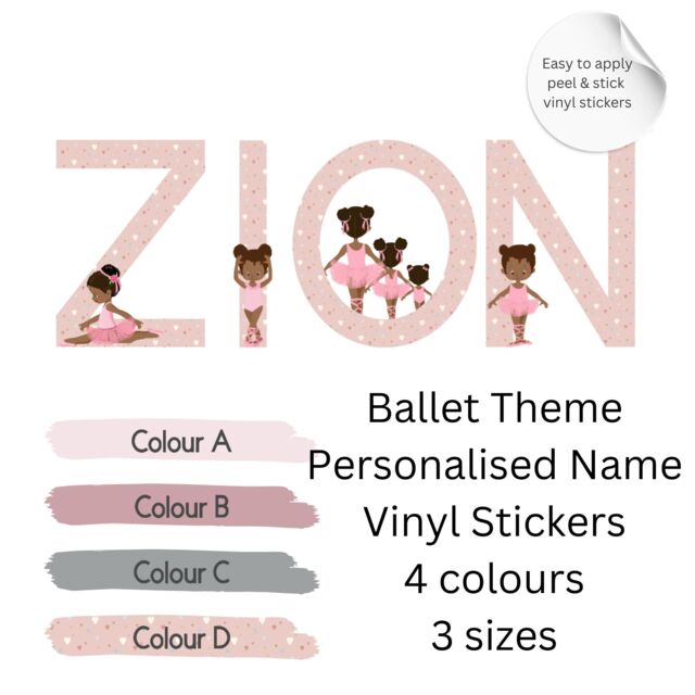 Personalized Ballet Dancer Name Stickers Pink, Grey Or Heart Pattern ...