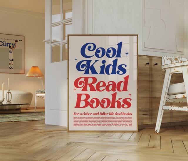 Beige Cool Kids Read Books Printable, Reading Book, Playroom Wall Decor ...