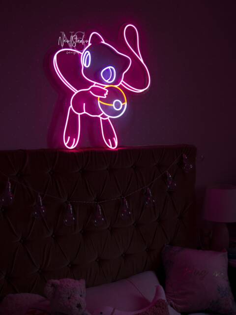 Japanese Anime Character Pink Cat With A Ball - Led Neon Sign, Custom ...