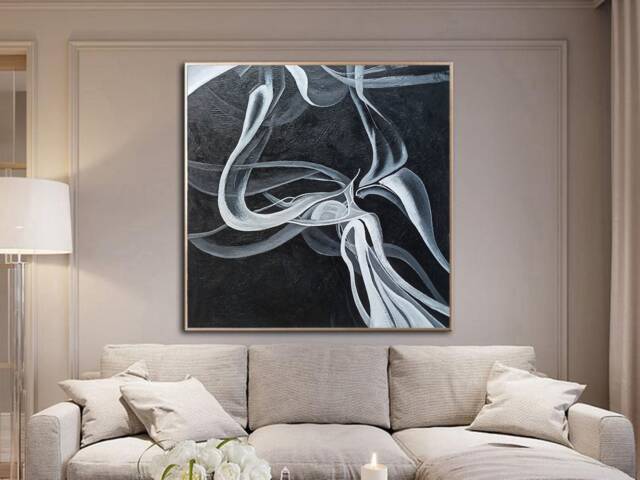 Original Painting, Large Abstract Wall Art, Black Painting On Canvas ...