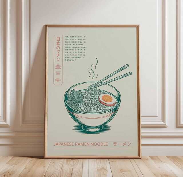 Japanese Ramen Noodle Poster - Retro Food Print, Asian Kitchen Wall Art ...