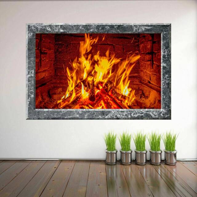 Small & Very Large Adhesive Sticker Decal Of Fireplace Fire With Marble ...