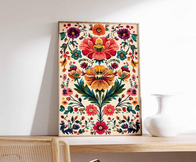 Vintage Mexican Poster, Prints, Decor, Traditional Latin Floral Print ...