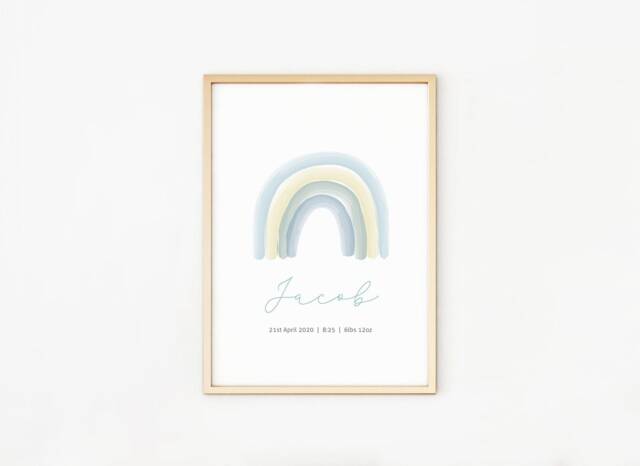Personalised Name Rainbow Baby Boy Print, Nursery Prints, New Baby ...