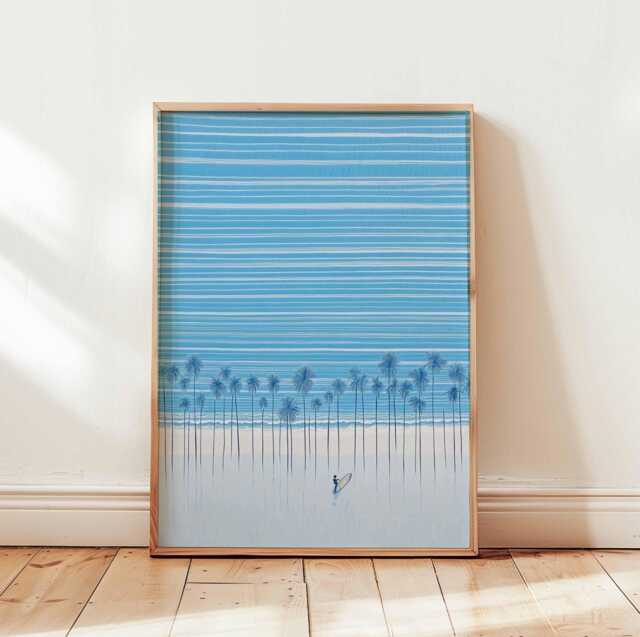 Blue Surfing Poster, Retro Surf Print, Beachy Wall Art, Summer Ocean ...