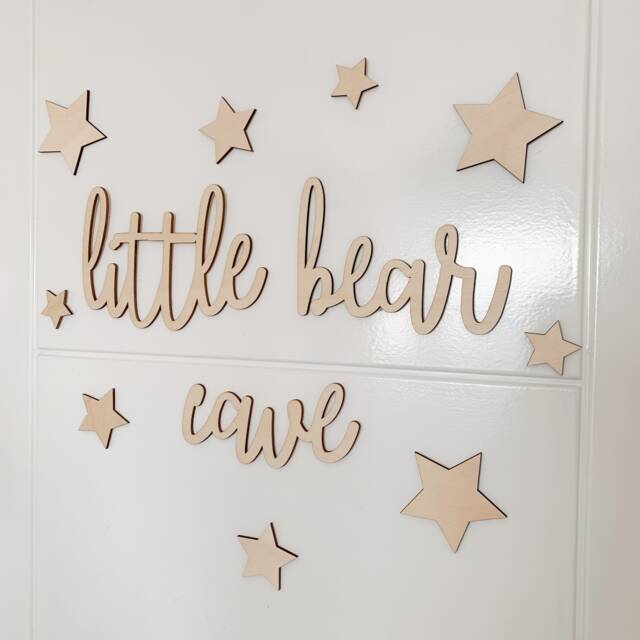 Little Bear Cave Sign, Kids Wall Sign Door Wooden Words For Walls ...