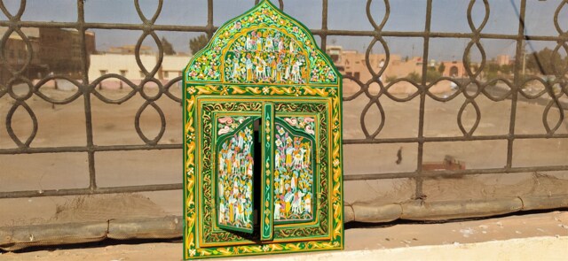 Arch Mirror, Moroccan Hand Painted Colorful Wood Decorative Boho Green ...