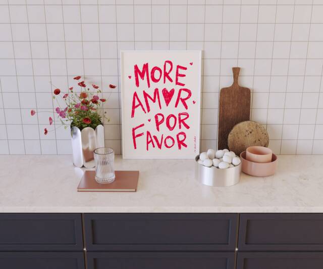 More Amor Por Favor Art Print Poster, Heart Valentine Trendy Retro ...