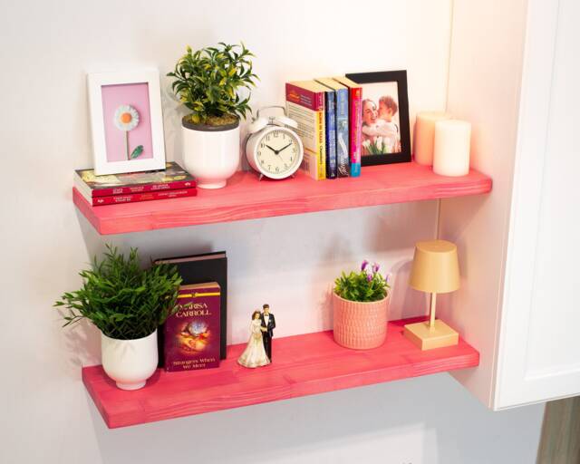 Pink Floating Shelf With Bracket, Any Custom Size Shelf, Kitchen ...