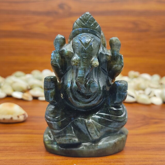 Labradorite Ganesha Crystal Sculpture, Hindu Deity Gemstone Ganeshji ...