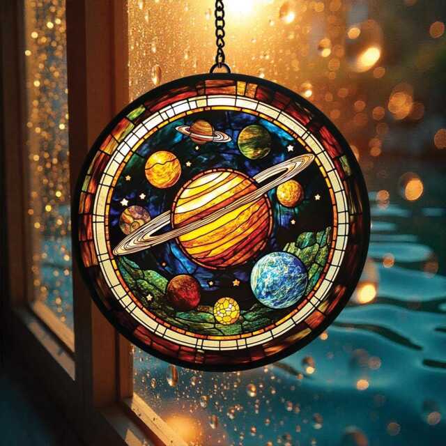 Solar System Faux Stained Glass Window Hanging, Universe Acrylic Wall ...