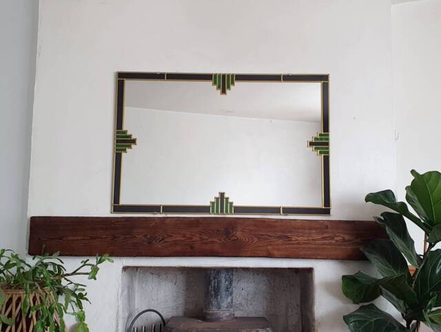 Art Deco Chicago Large Mirror Over Mantel Stained Glass Style 91x61cm ...
