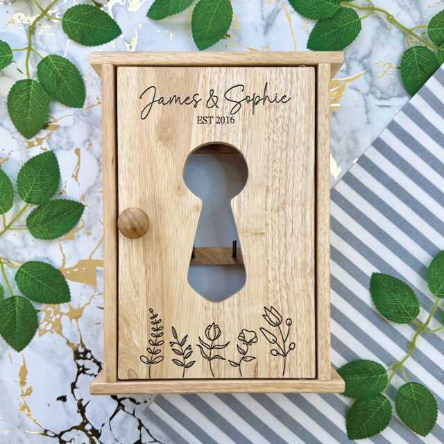 Personalised Wooden Key Box - Car Cabinet Storage Wall Home Engraved ...