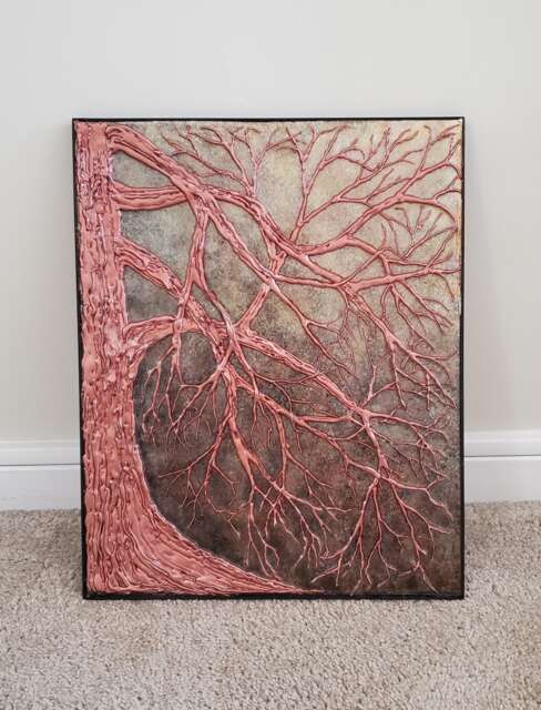 3D Tree, Hot Glue & Acrylic Paint Art Work, Wall Hanging, Finished With ...