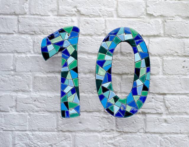 Custom Ceramic Numbers Tile Wall Hanging, Blue Mosaic Tiles Decor ...