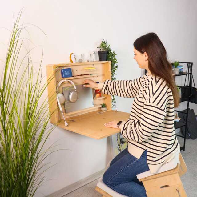 Folding Wall Desk Space-Saving Plywood Custom Workstation by Etsy ...
