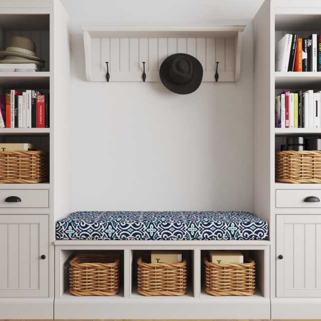 Custom Cushion Cover - Dwell Studio New Damask Marine Fabric - Mud Room Cushions Window Bench ...