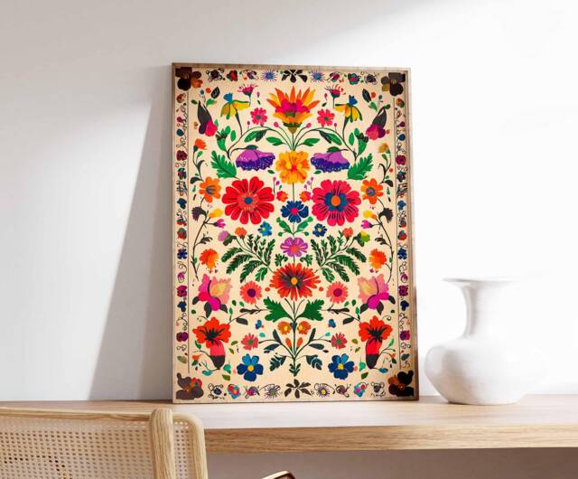Vintage Mexican Poster, Prints, Decor, Traditional Latin Floral Print ...