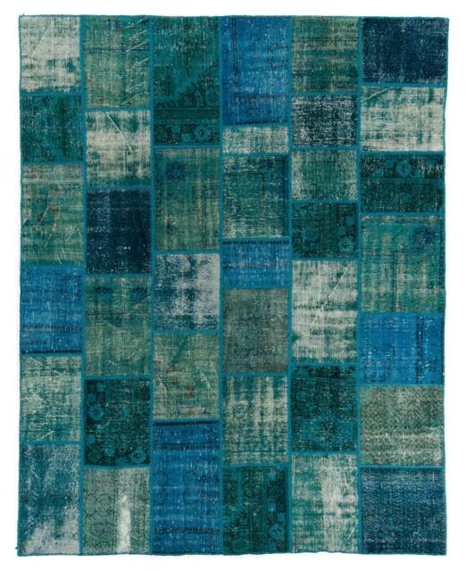 Hand-Knotted Turquoise Blue Patchwork Rug Upcycled Turkish Rug - 8' X ...