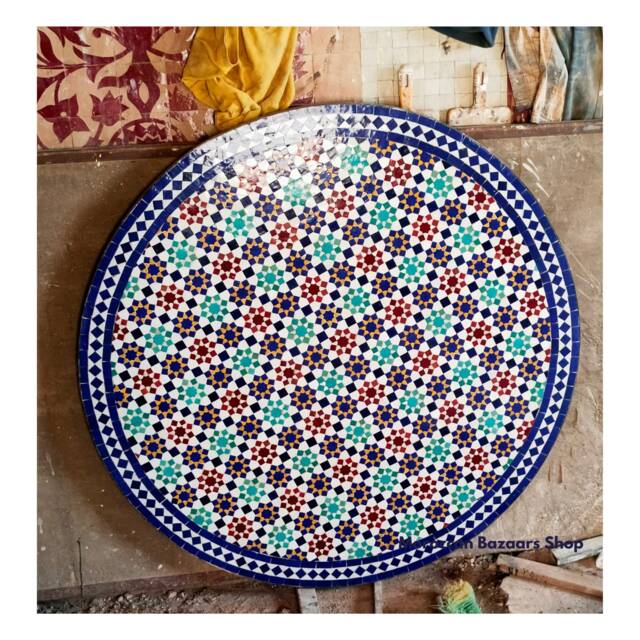 style Your Patio Handcrafted Outdoor Table, New Moroccan Mosaic Round ...