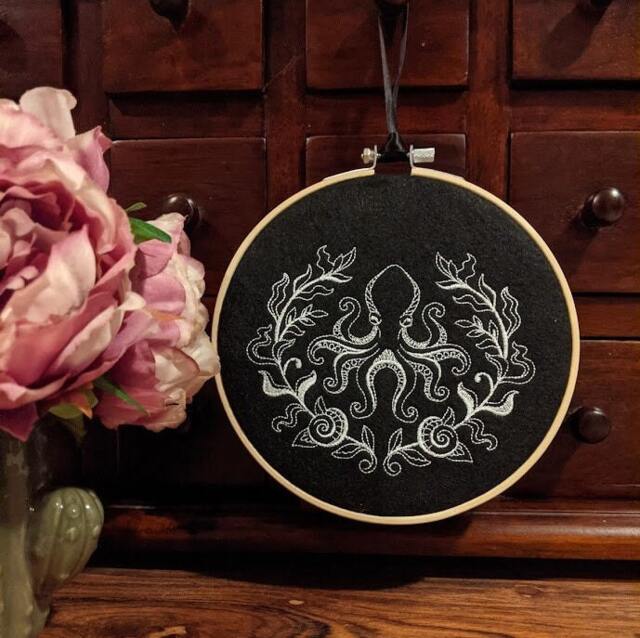 Octopus Embroidered Wall Decor, Machine Embroidery, Tentacles, Hanging ...