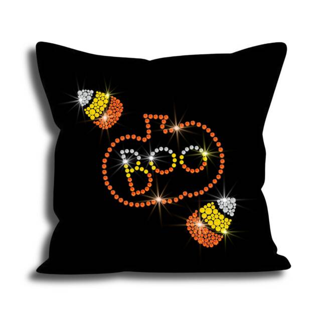 Pillow Cover With Crystal Bling Halloween Design - Boo Candy Corn Hand ...