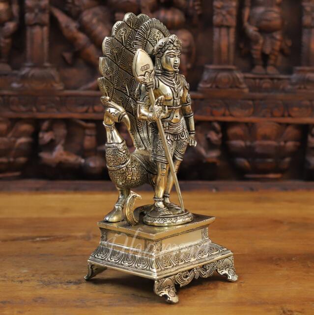 Brass Lord Kartik Standing Idol With Peacock The Vehicle Of Kartikeya by Etsy | ufurnish.com