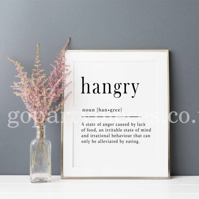 Hangry Definition Print, Wall Art Bedroom Dorm Sign, Funny Word Art ...