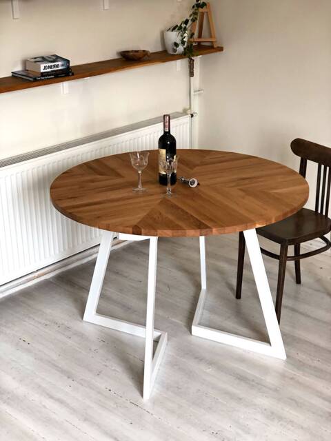 Extendable/Non-Extendable Round Dining Table, Oak Scandinavian Metal ...