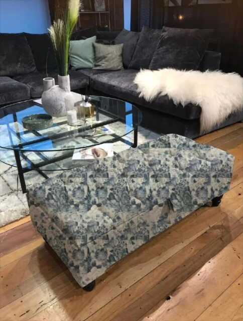 Premium White Floral Blue Handmade Chesterfield Traditional Footstool ...