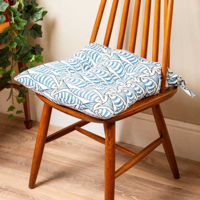 "Nautical Sardine Quilted Seat Pad.quirky Fish Print Luxury Dining ...