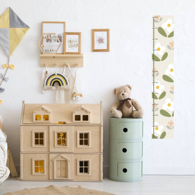 Flowery Height Chart Fabric Wall Sticker - Growth Decal Peel & Stick ...