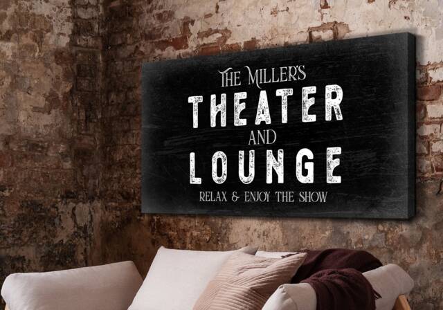 Personalized Theater & Lounge Sign - Modern Farmhouse Canvas Wall Art ...